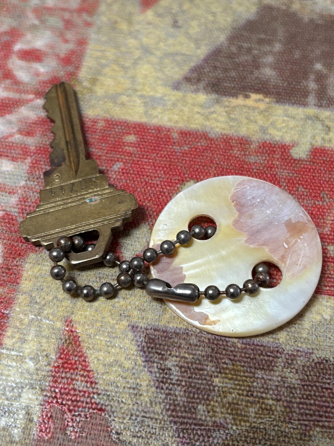 20th Century Mother of Pearl Button Keychain, Vintage 1950s Ball ...