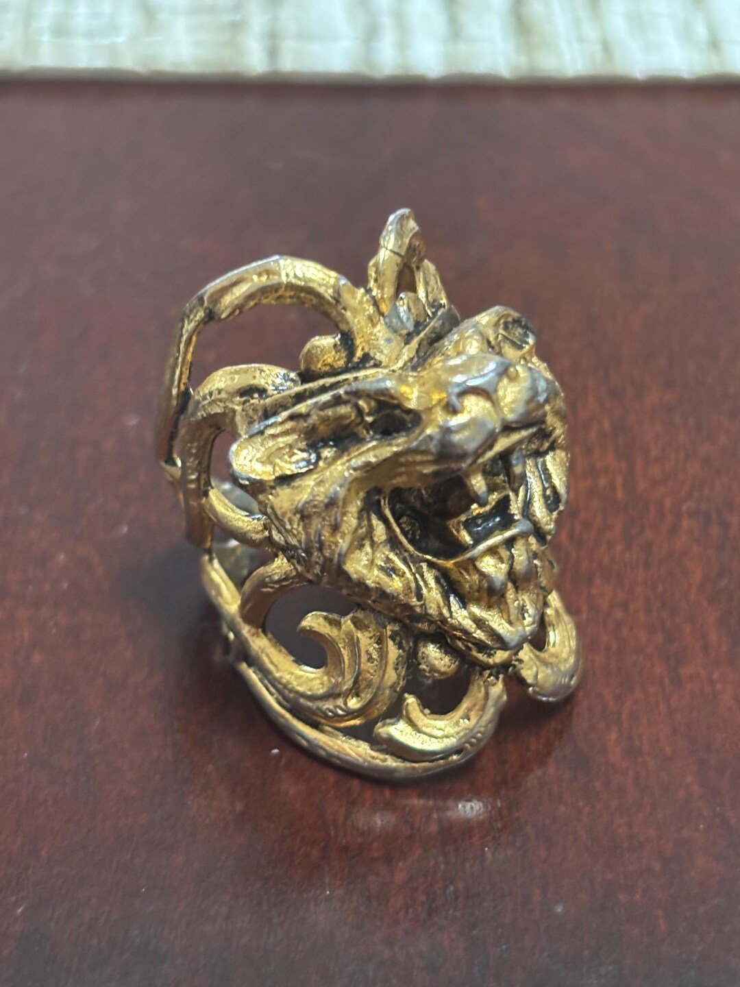 Mid Century Filigree Lion Head Ring, 60s Gothic Lion Gargoyle, 1960 ...