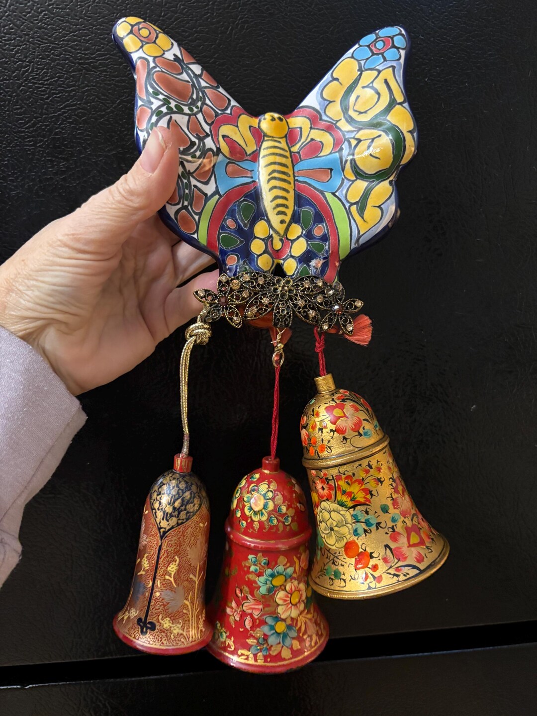 Vintage Talevera Pottery Butterfly Windchime , UPCYCLED, Hand Painted ...