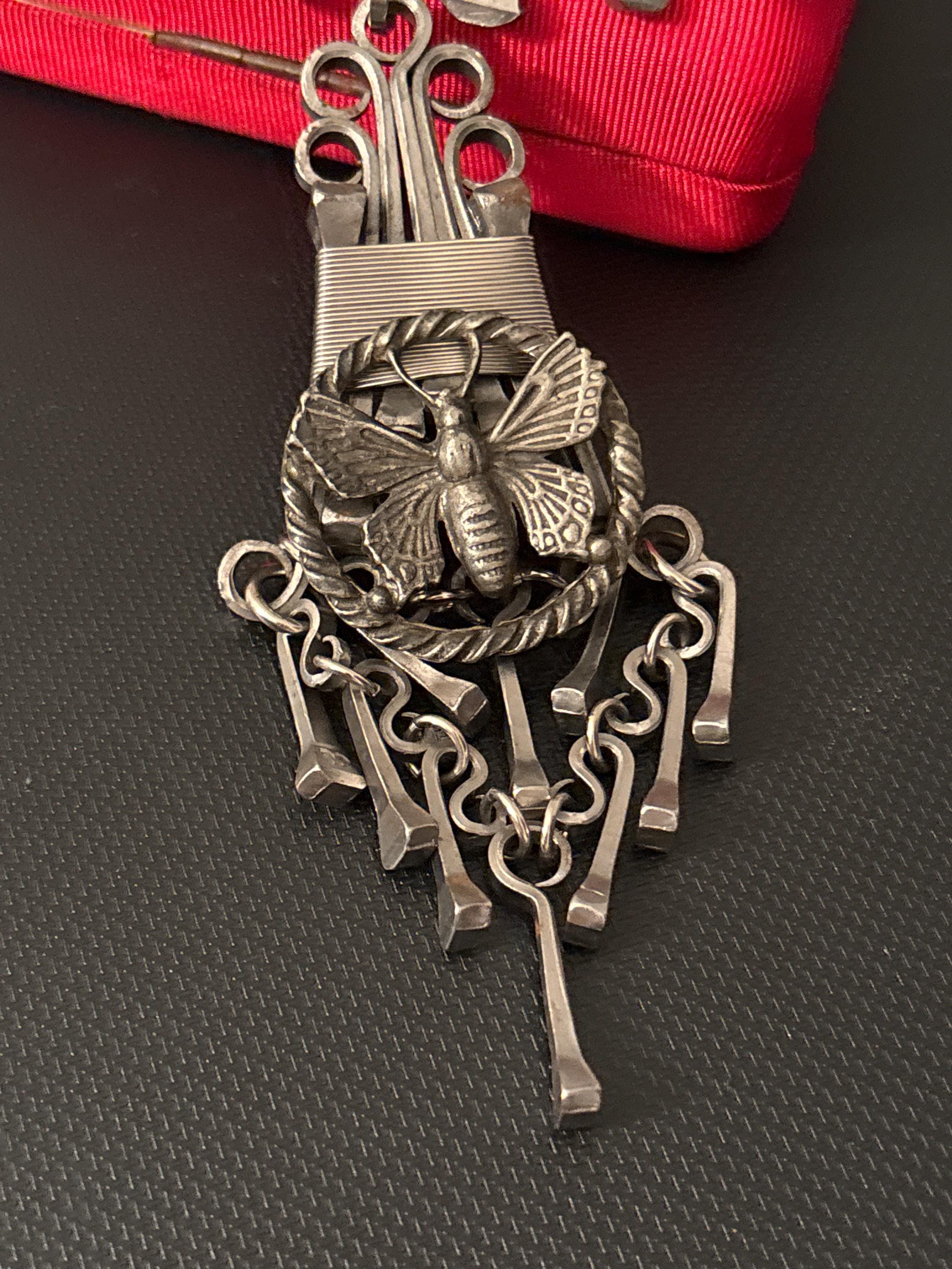 MCM Brutalist Sculpted Horseshoe Nail Necklace, Upcycled Gothic Moths ...