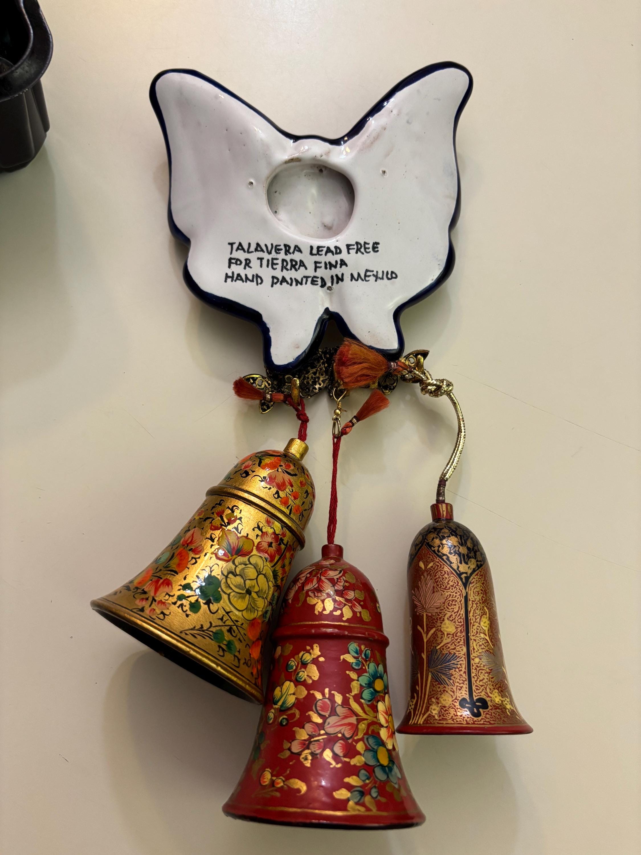 Vintage Talevera Pottery Butterfly Windchime , UPCYCLED, Hand Painted ...