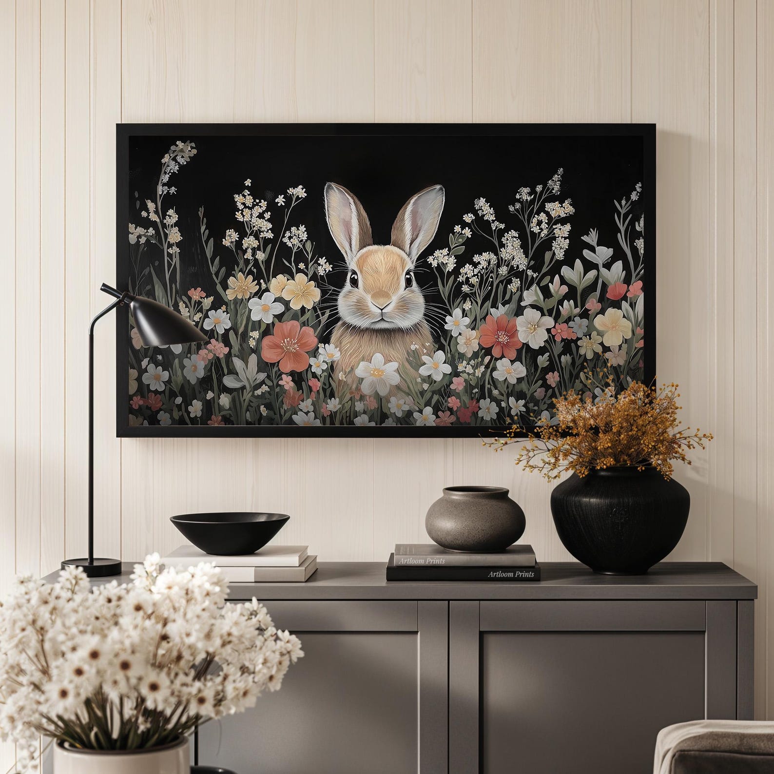 Easter Bunny Frame TV Art, Spring Rabbit Painting, Vintage Spring Decor ...