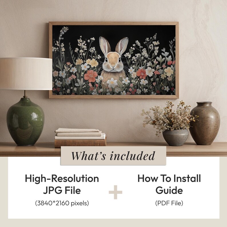 Easter Bunny Frame TV Art, Spring Rabbit Painting, Vintage Spring Decor ...