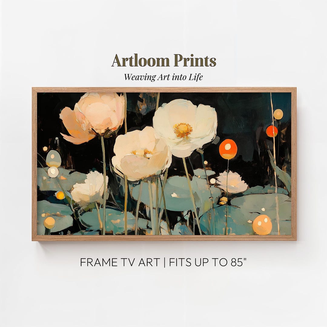 Moonlit Bloom, Glowing Flowers and Floating Orbs TV Frame Art, Artloom ...