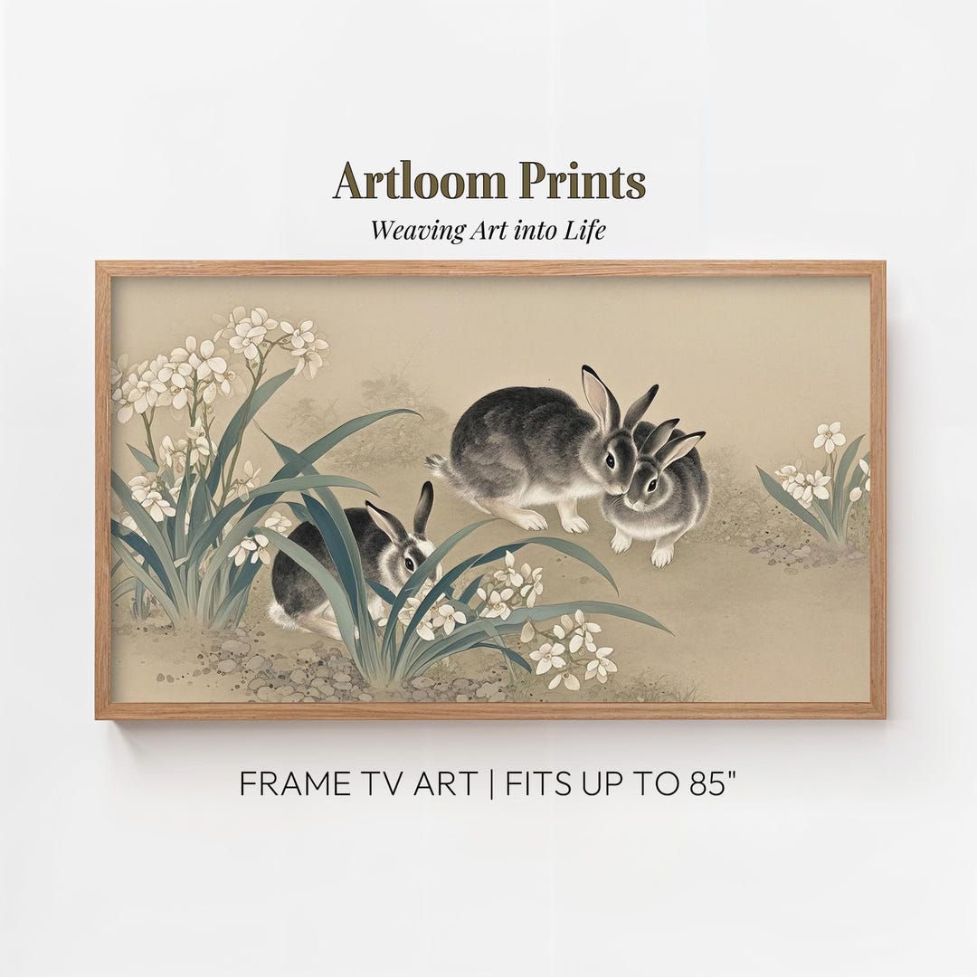 Spring Whisper: Bunny and Flowers, Mystique of the East TV Frame Art ...