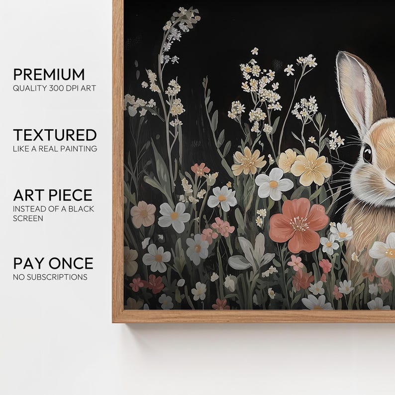 Easter Bunny Frame TV Art, Spring Rabbit Painting, Vintage Spring Decor ...