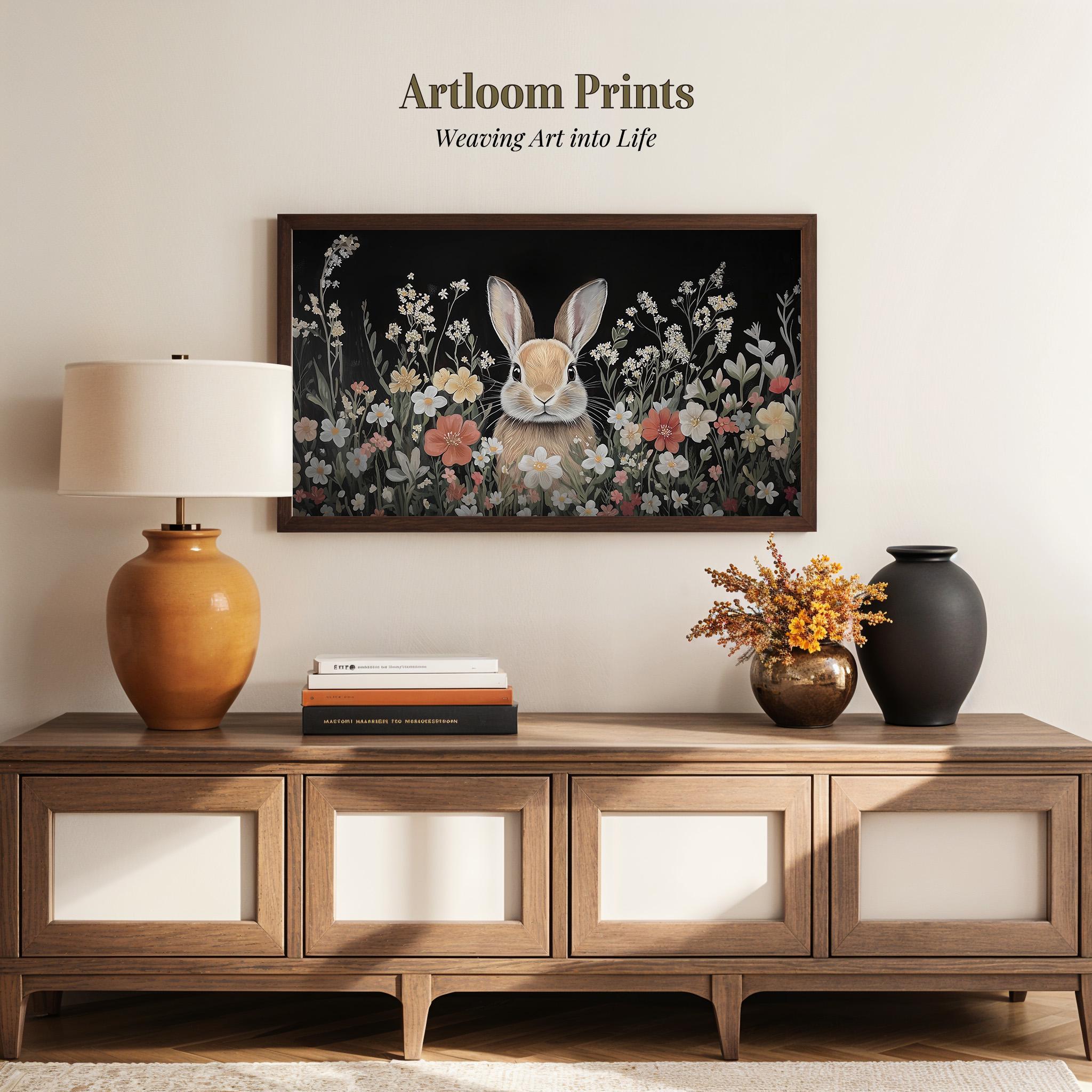Easter Bunny Frame TV Art, Spring Rabbit Painting, Vintage Spring Decor ...