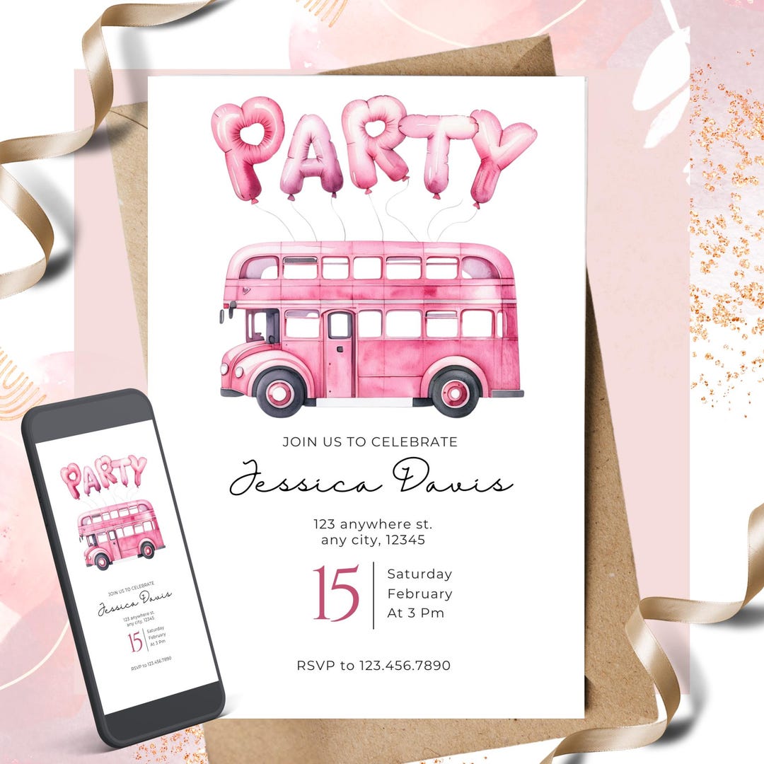 Editable Party Bus Invitation Bundle Printable Animated Mobile Video ...