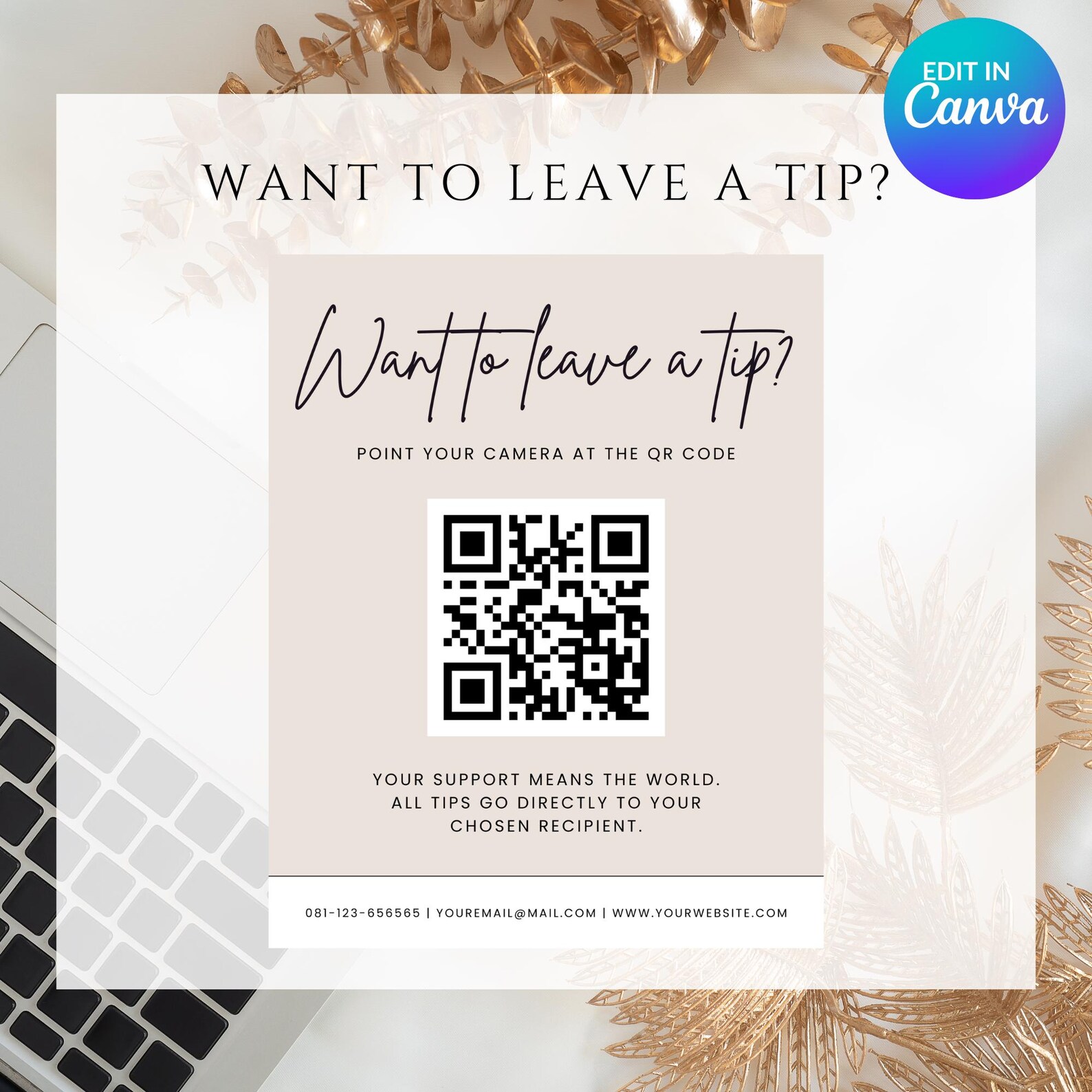 Editable QR Code Sign Template: Scan to Pay, Tip, Connect - Digital ...