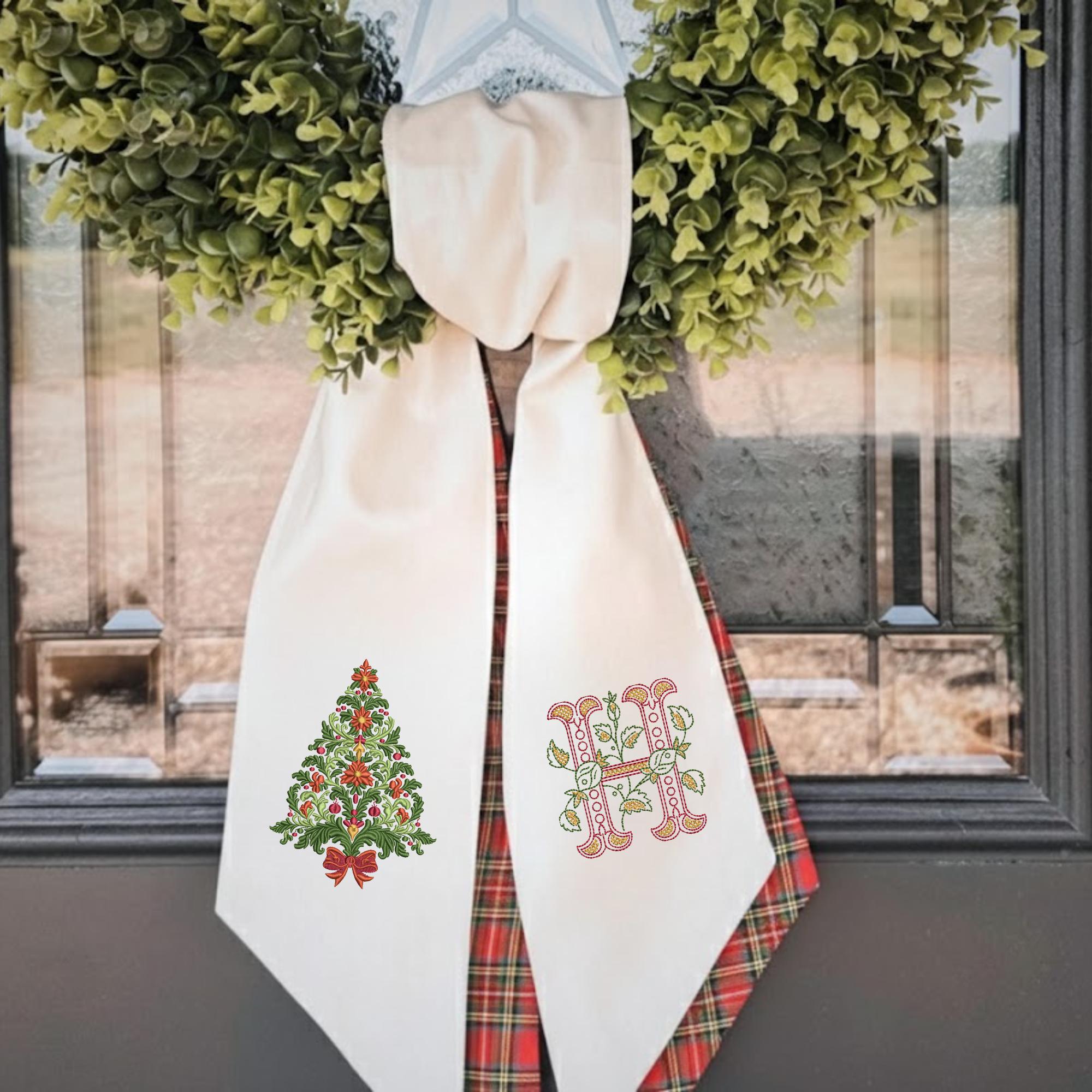 Embroidered Christmas Tree With Custom Monogram Wreath Sash ...