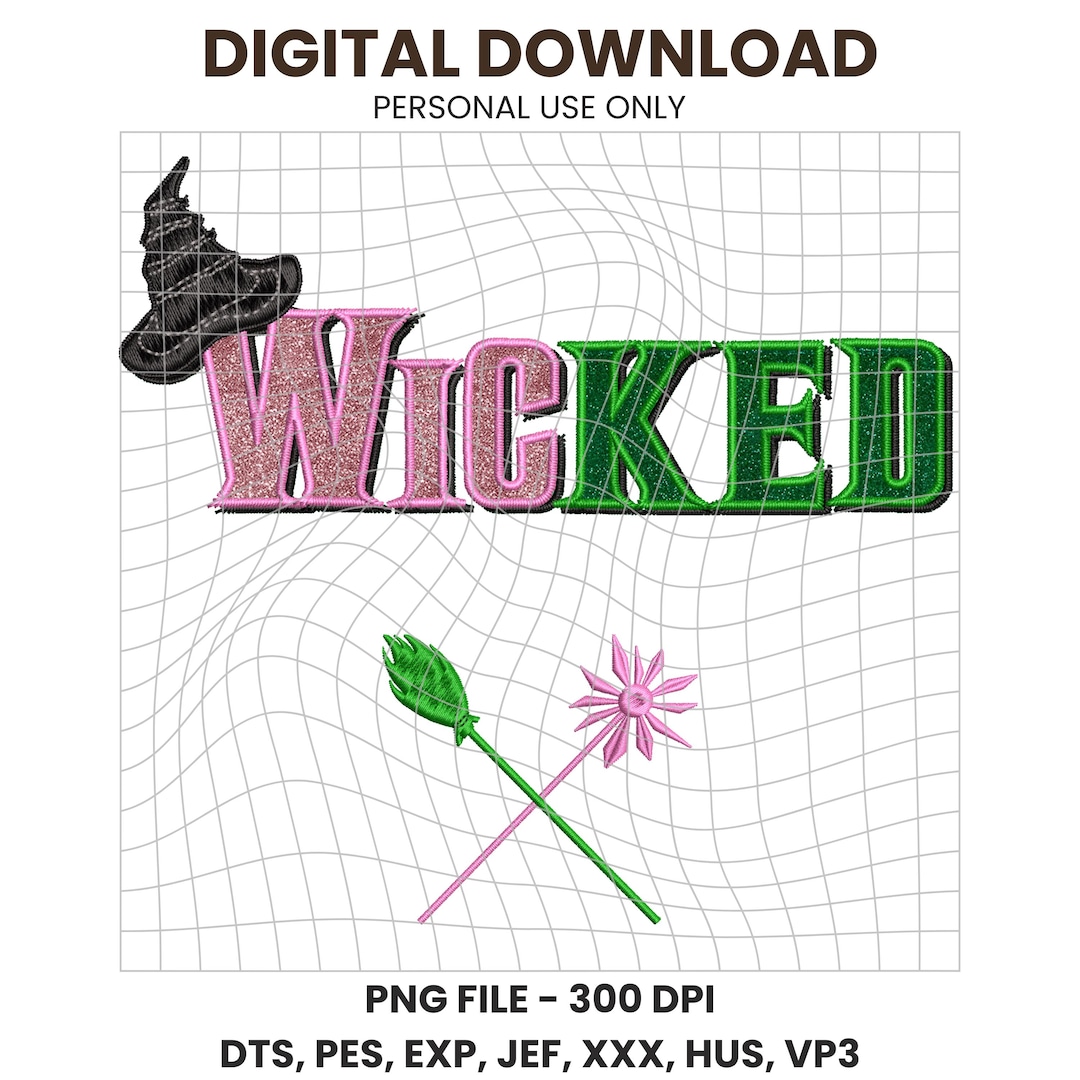 Wicked Glitter Embroidery Design: Elphaba Glinda PNG DST PES (digital ...
