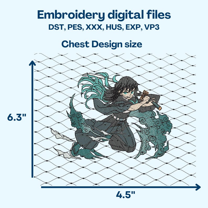 Embroidered Anime DST PES Digital Design, Unique Breathing Skill File ...