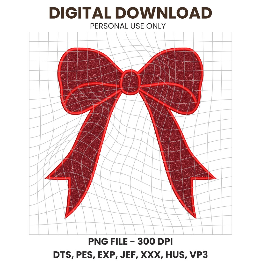 Red Bow Glitter Machine Embroidered PNG DST PES Digital Design ...