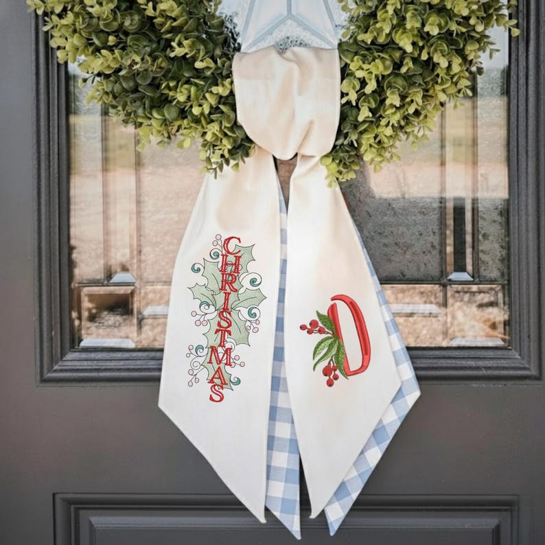 Embroidered Christmas Tree With Custom Monogram Wreath Sash ...