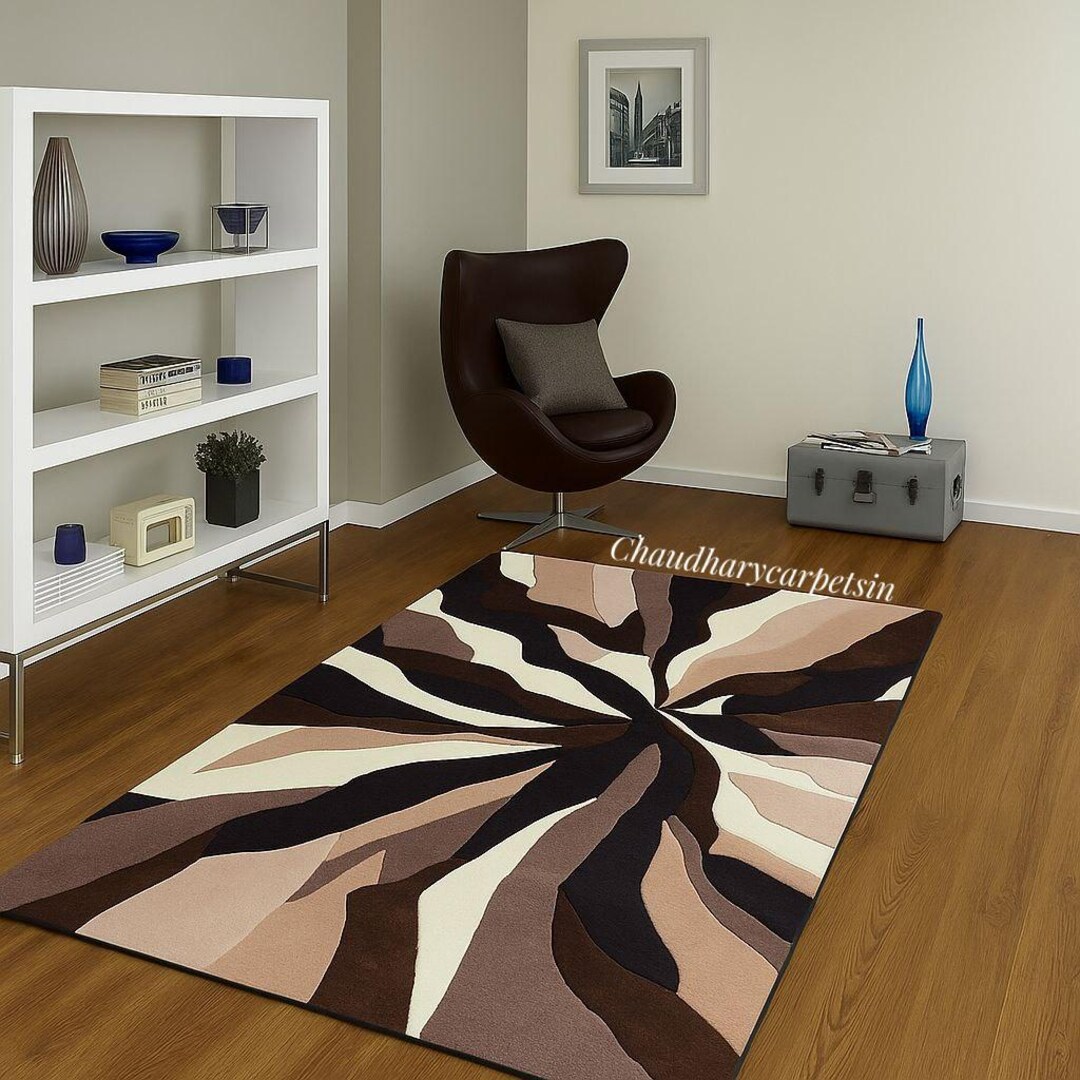 Modern Abstract Hand Tufted Rug | Brown Beige Black Area Carpet ...