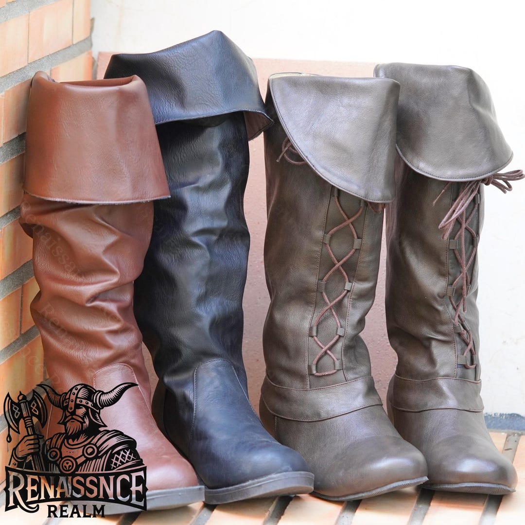 Viking Medieval Boots - Renaissance Leather Boots, LARP Cosplay Shoes ...