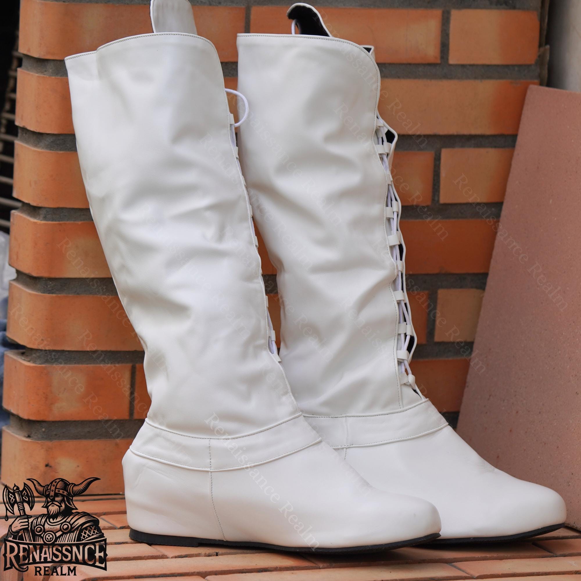 LARP Wizard Boots - White Medieval Boots, Historical Renaissance Boots ...