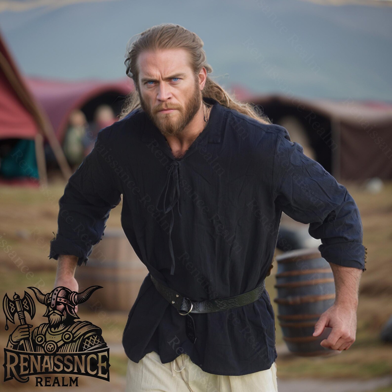 Ren Faire Black LARP Tunic Shirt - Medieval Viking Tunic, Pirate Shirt ...