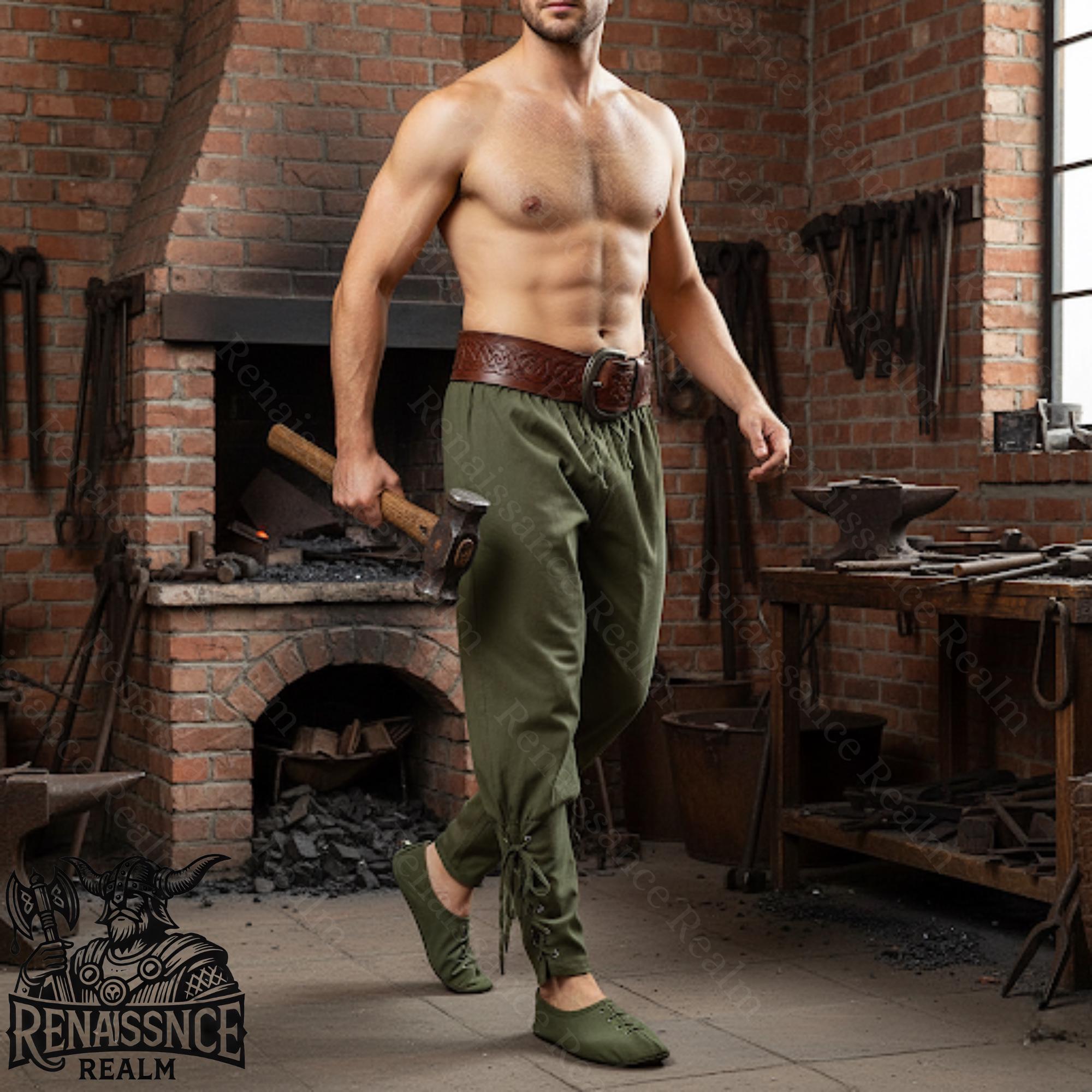 Medieval LARP Pants Men, Cotton Linen Trousers, Green Renaissance ...