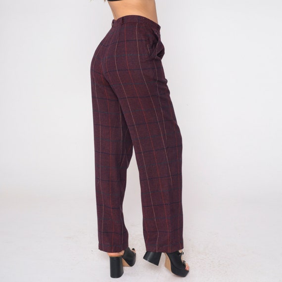 Purple Checkered Pants 80s Trousers High Waisted Stra… - Gem