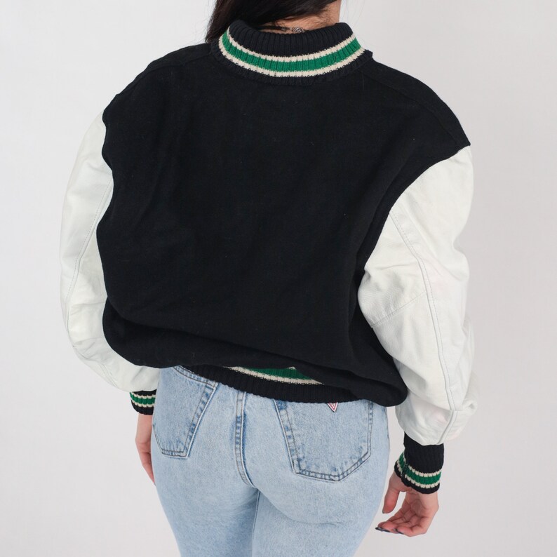 90s Letterman Jacket Black White Varsity Jacket Wool Leather - Etsy