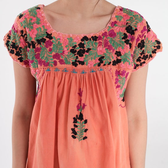 Oaxacan Dress 70s Mexican Floral Embroidered Mini Dre… - Gem