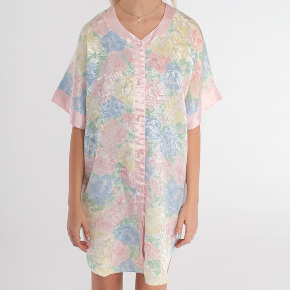 Pastel Floral Nightgown 90s Slip Dress Embossed Butto… - Gem