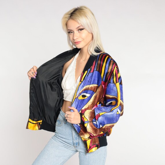Psychedelic Jacket 90s Zip Up Bomber Novelty Face Pri… - Gem