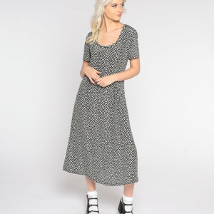 Vintage Polka Dot Midi Dress 90s Black & White Dress Boho Retro Grunge ...