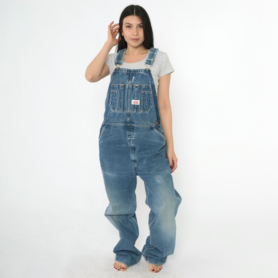 Vintage Round House Overalls Y2K Utility Hammer Loop Blue Denim Bib ...