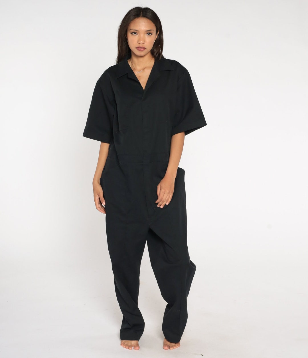 Black Coveralls 90s Retro Workwear Jumpsuit Pants Boiler Suit Short ...