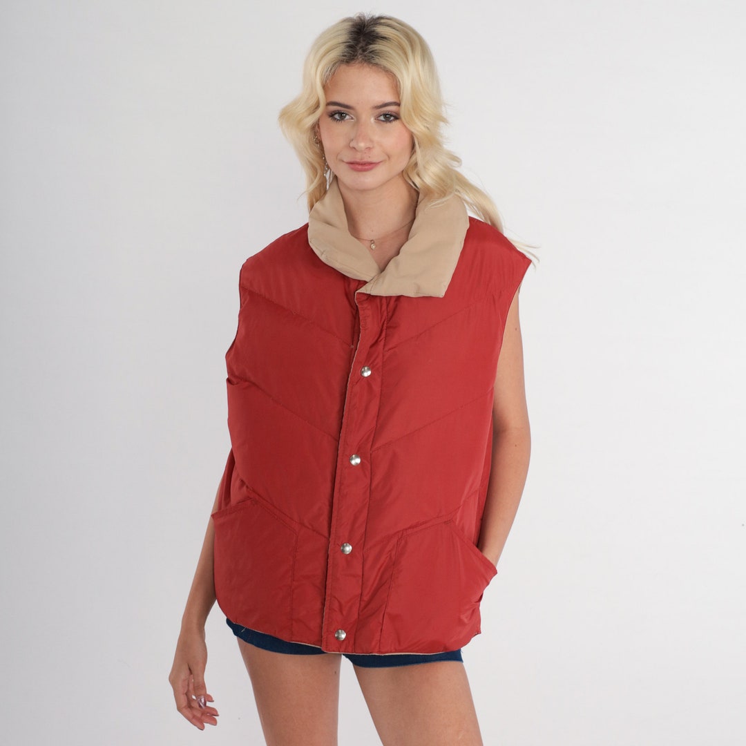 70s Ski Vest Rust Brown Puffer Vest Nylon Down Full Sleeveless Jacket ...