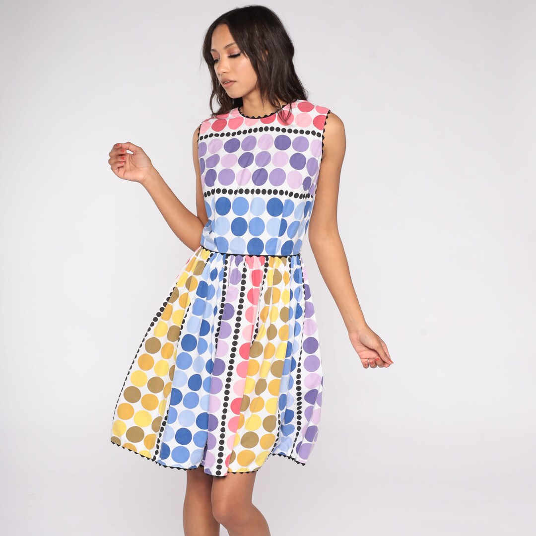 Polka Dot Dress 60s Day Dress Fit and Flare Midi Dress High Waisted ...