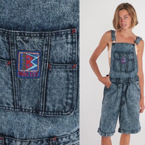 Acid Wash Overall Shorts 80s Backless Denim Shortalls Blue Jean Romper ...
