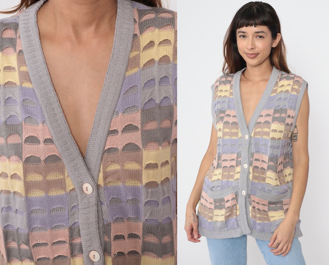 Muted Pastel Vest 90s Striped Sweater Vest Ribbed Knit Tank Top Retro ...