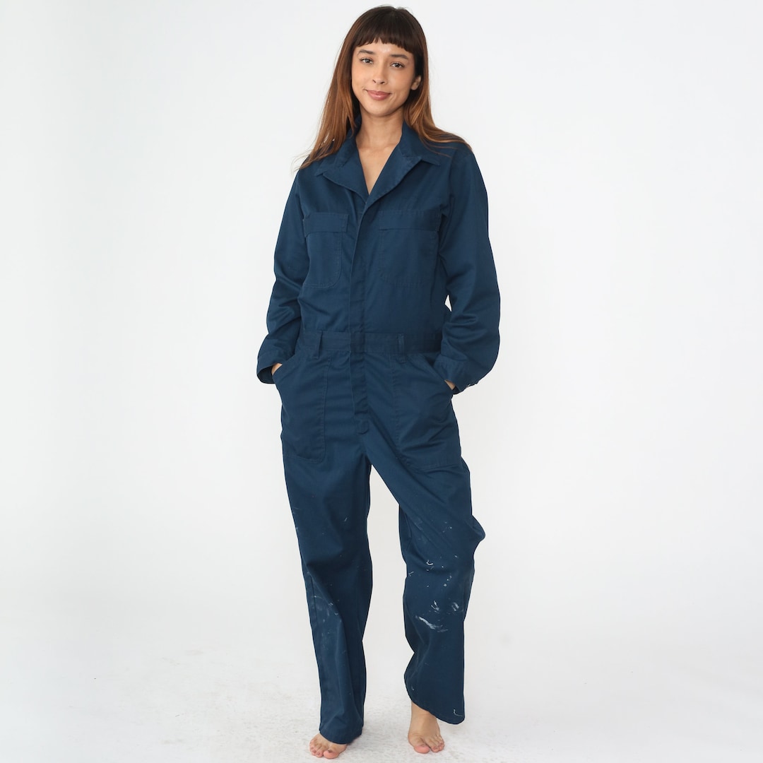 Navy Jumpsuit 90s Paint Splatter Coveralls Long Sleeve Blue Boilersuit ...