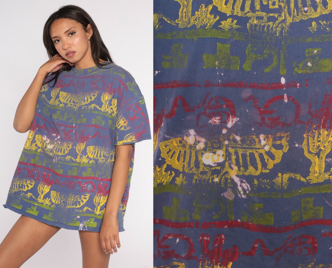 Southwest T-shirt 90s Purple Cactus Shirt Colorful Bleach Splatter ...