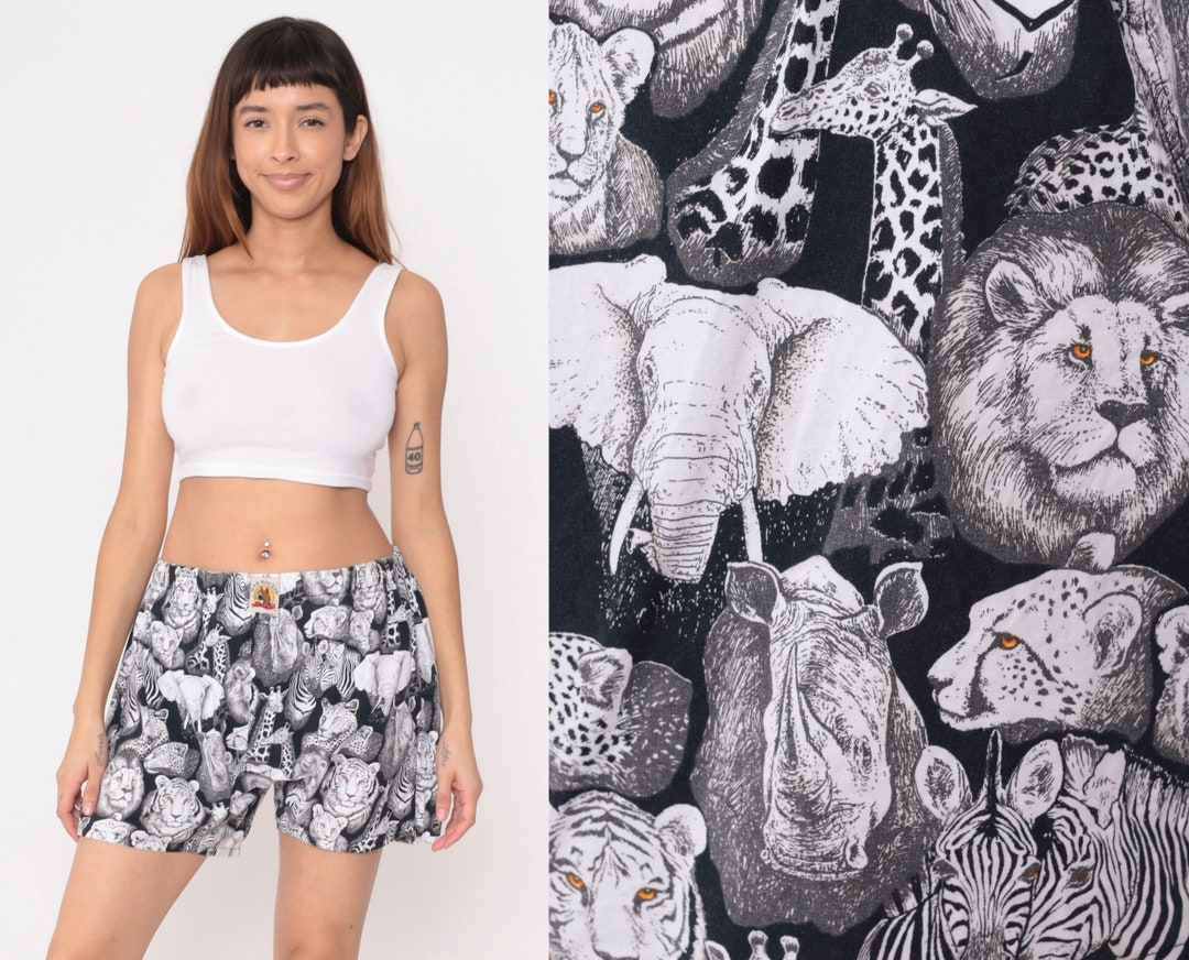 Safari Animal Boxer Shorts 90s Black Zebra Lion Tiger Print Underwear ...