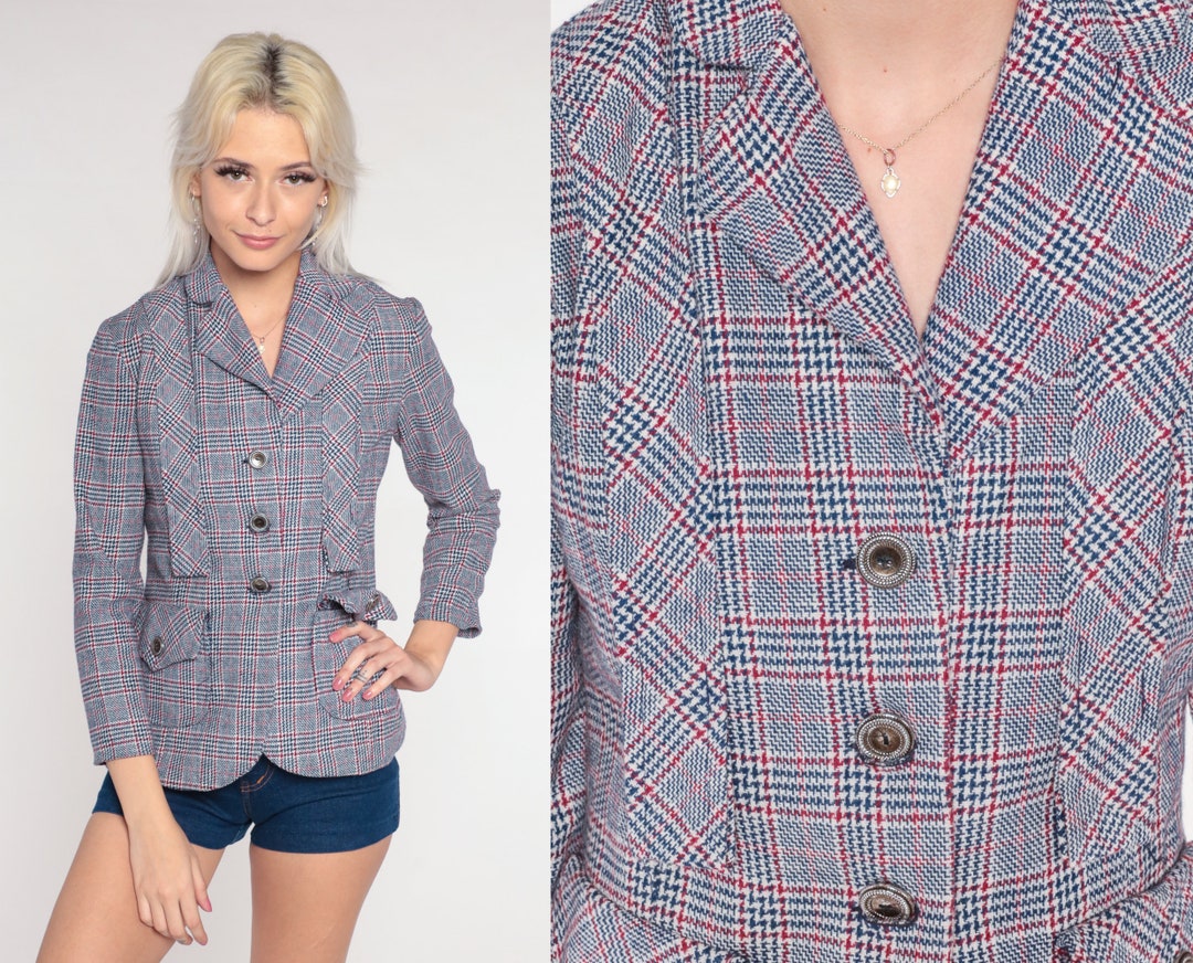 70s Plaid Blazer Checkered Jacket Saks Fifth Avenue Jacket Burgundy ...