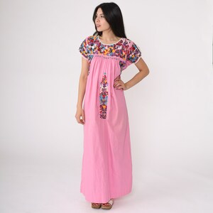 Oaxacan Maxi Dress 70s Pink Mexican Embroidered Dress Floral - Etsy
