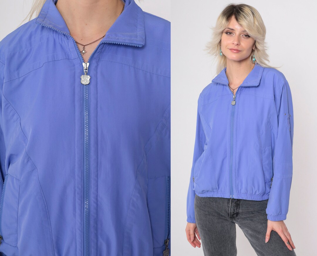 Periwinkle Windbreaker Jacket 90s Cropped Plain Purple Warmup Shiny ...
