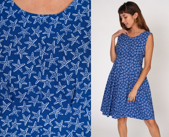 Starfish Sundress 80s Tropical Beach Dress Blue Boho … - Gem