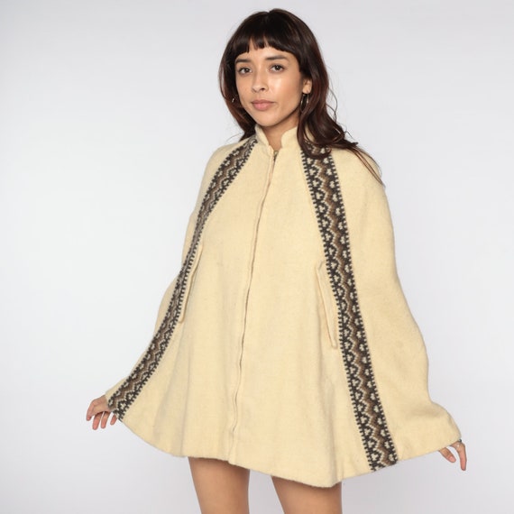 Wool Cape Coat 60s Cream Icelandic Cape Mod Jacket Hi… - Gem