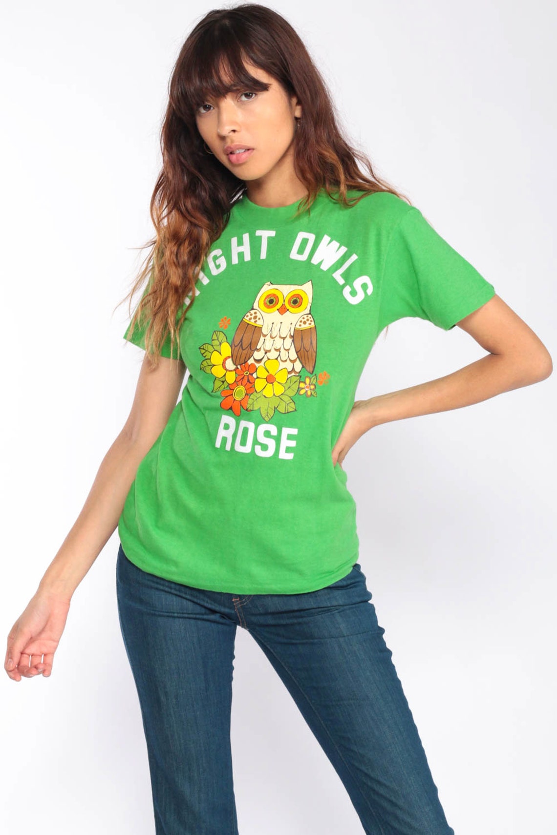 Night Owl Shirt 70s Tshirt NIGHT OWLS ROSE T Shirt Graphic Tee Hippie ...