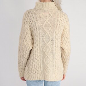 Cream Turtleneck Sweater 90s Cable Knit Pullover Sweater Wool Blend ...