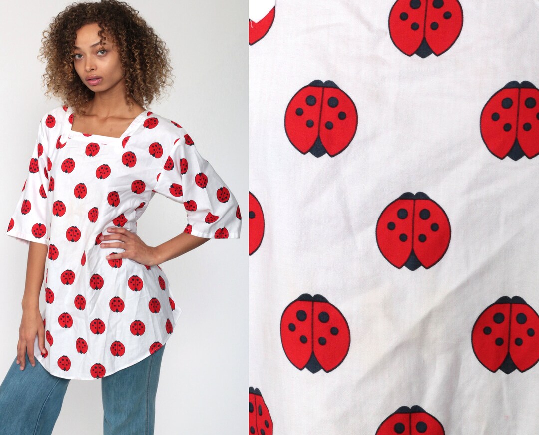 Hippie Top LADYBUG Shirt Tunic Top 70s Boho Blouse Insect Bug Shirt ...