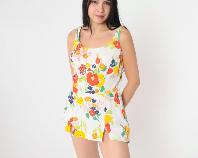 Vintage 60s Catalina Swimsuit White Floral One Piece Bathing Suit ...