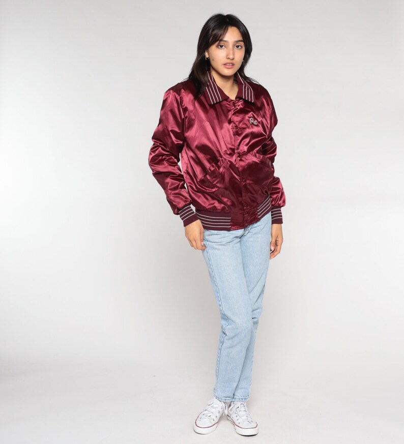 Burgundy Bomber Jacket 80s National Roofing Shiny Uniform - Etsy