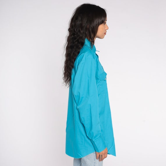 Blue Pearl Snap Shirt 90s Turquoise Button Up Western… - Gem