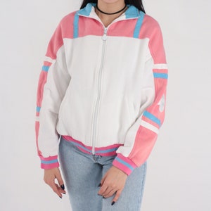Adidas Track Jacket 90s Zip up Sweatshirt White Pink Blue Striped Color Block Warmup Retro ...